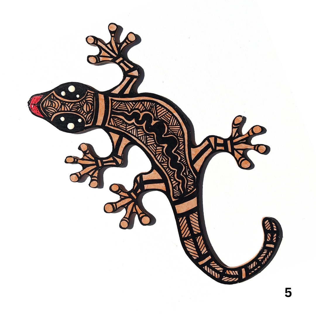 Hand Painted Wood Gecko (5) | Deep Water Shark Gallery - Aboriginal Art